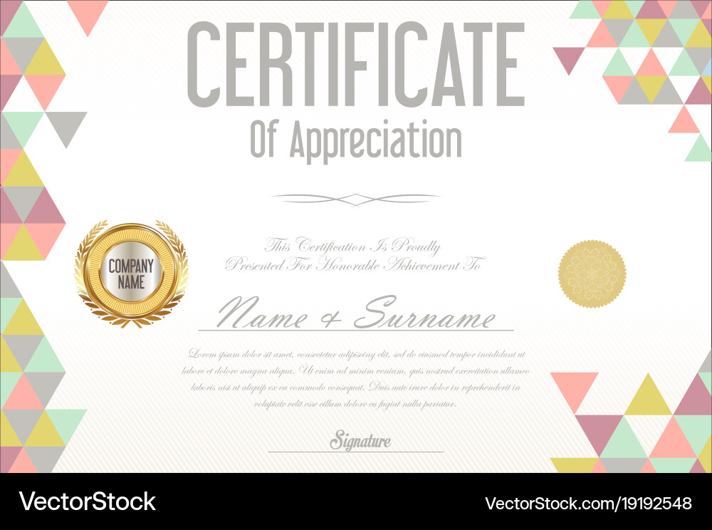 Certificate retro design template 8 Royalty Free Vector