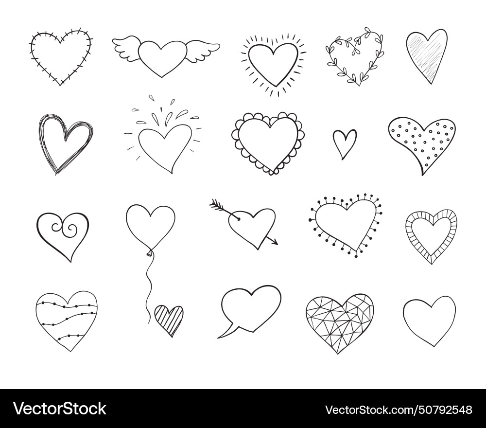 Doodle hand drawn hearts Royalty Free Vector Image