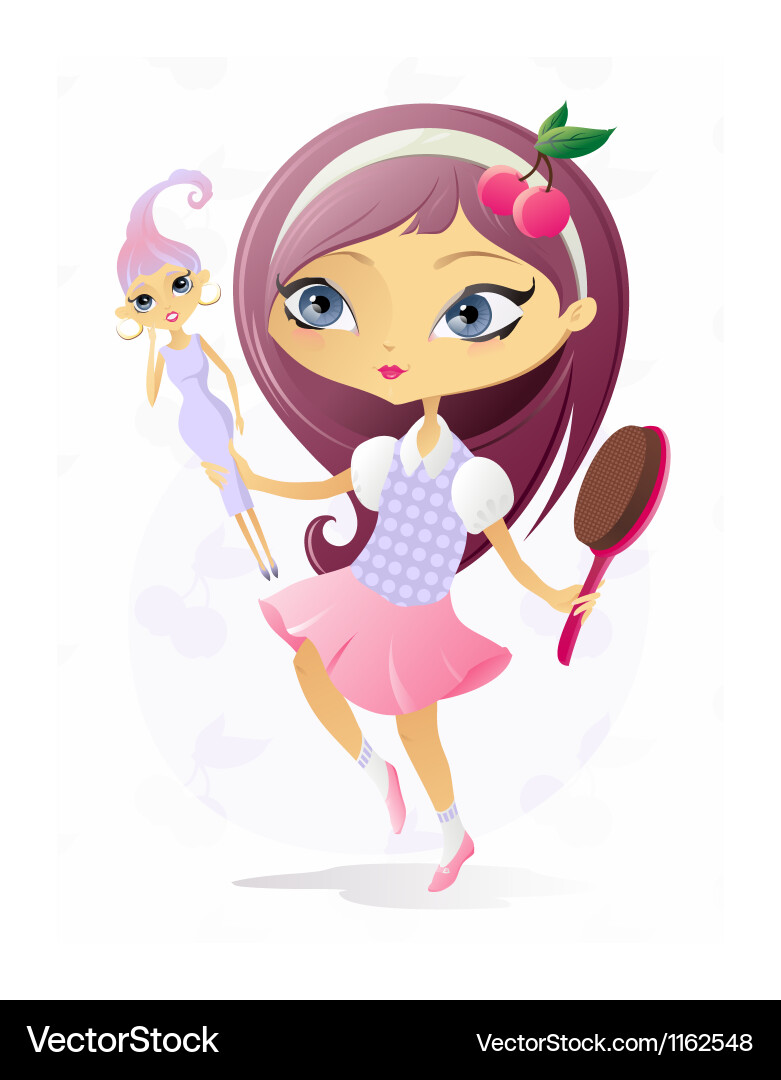 Little girl with doll Royalty Free Vector Image