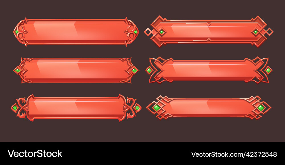 Red medieval ui game menu elements buttons set Vector Image
