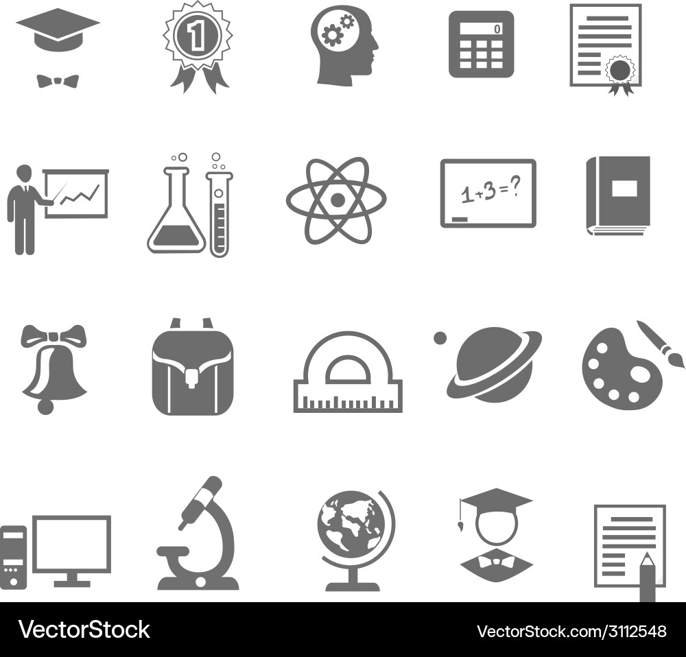 School Education Icons - Black & White Vector Image