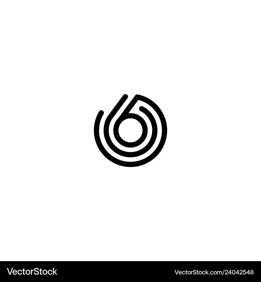 Six number 6 double triple line art outline Vector Image