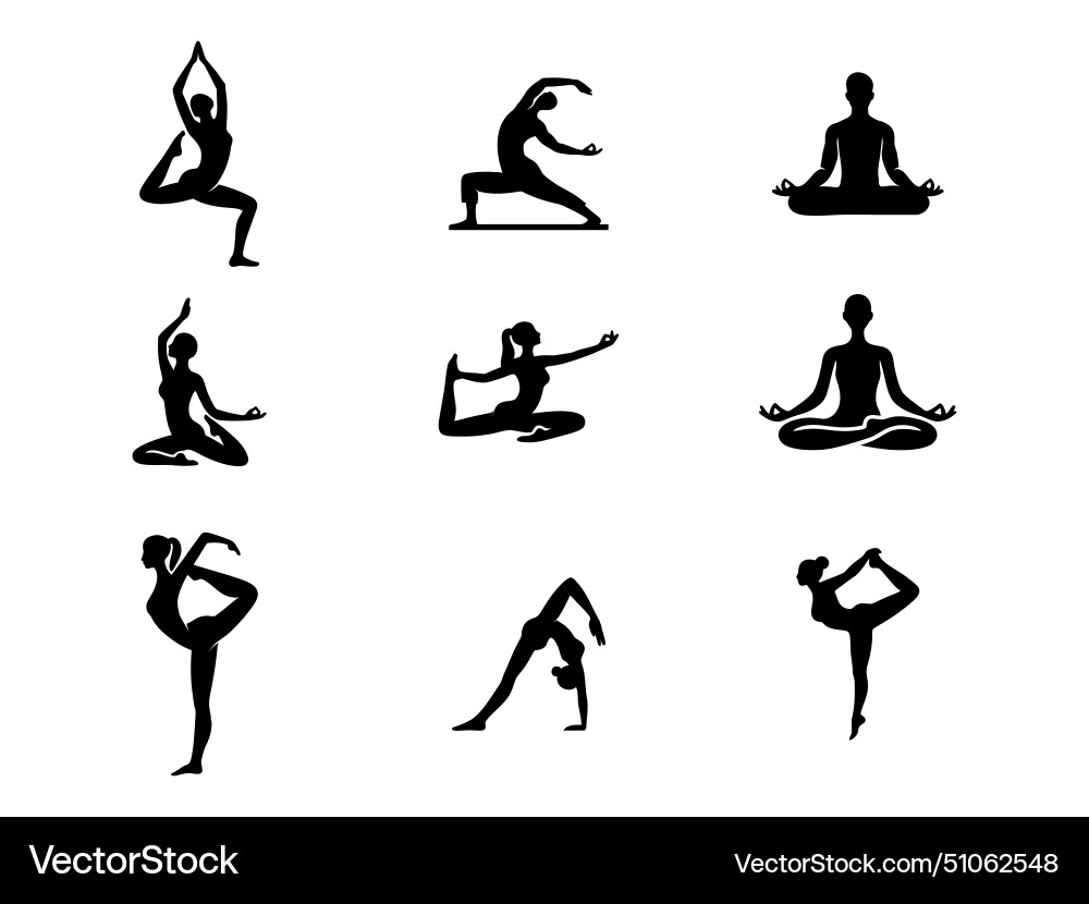 Yoga set black color and white background Vector Image