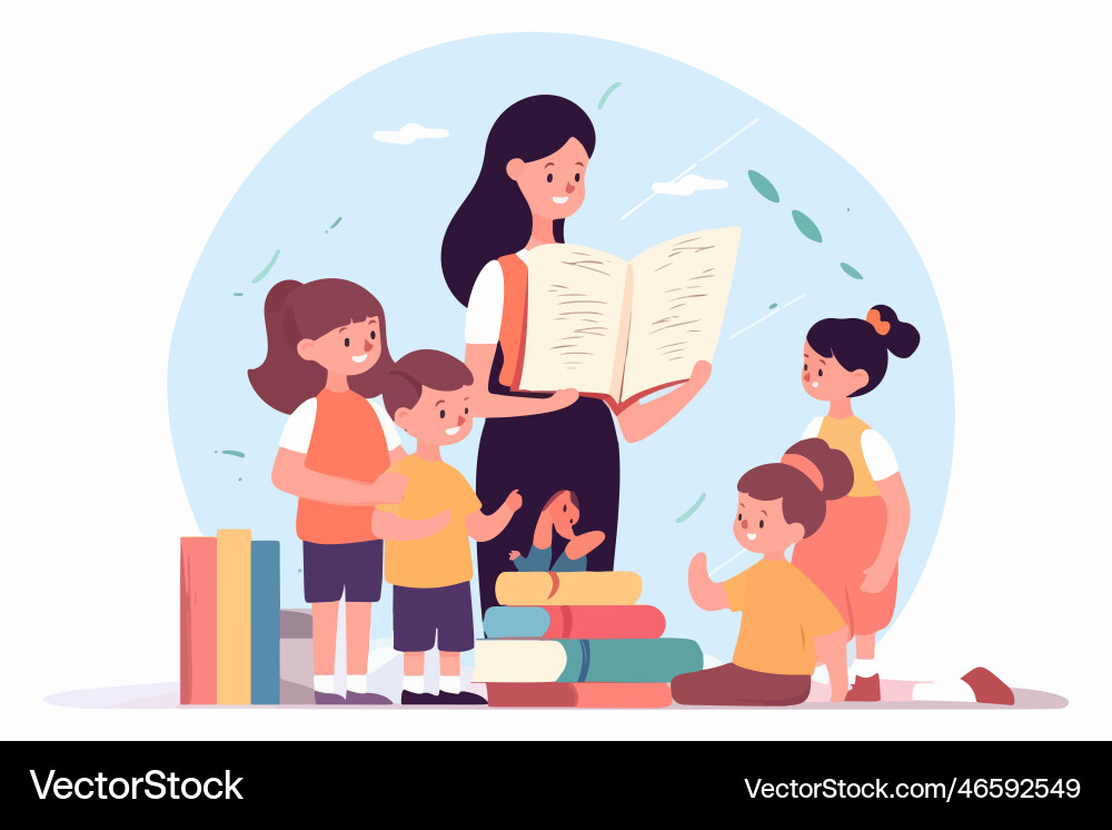 A cartoon showing teacher reading Royalty Free Vector Image