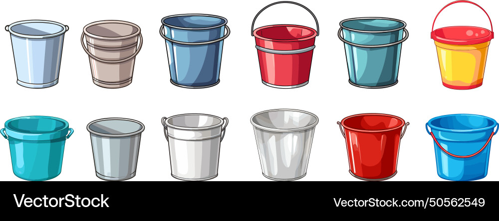 Cartoon buckets isolated metallic and plastic Vector Image