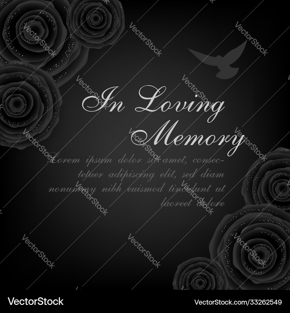 Funeral card black roses decorations with flying Vector Image