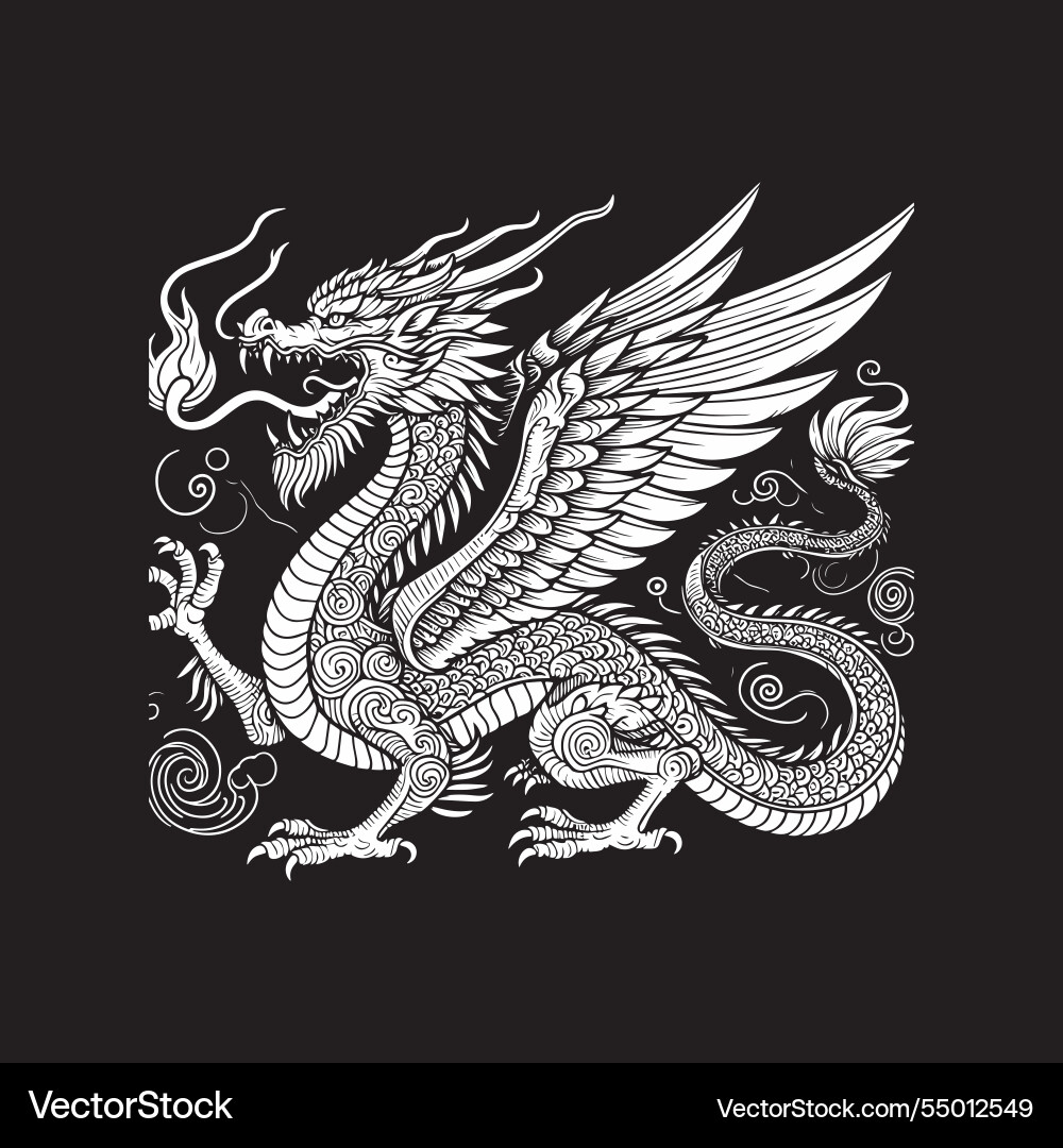 Hand-drawn dragon outline Royalty Free Vector Image