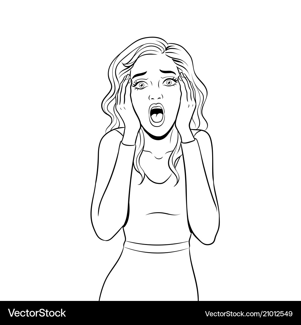 Screaming Woman - Retro Coloring Page Royalty Free Vector