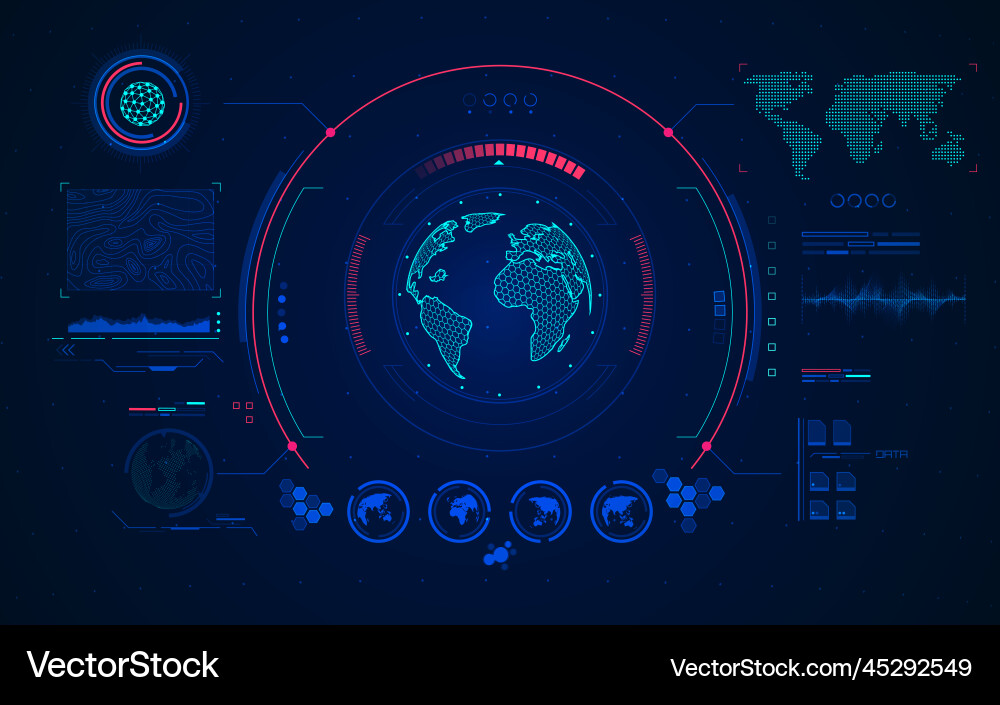 Wireframe globe with digital radar interface Vector Image