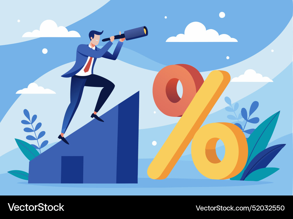 Businessman climbing bar graph with telescope Vector Image