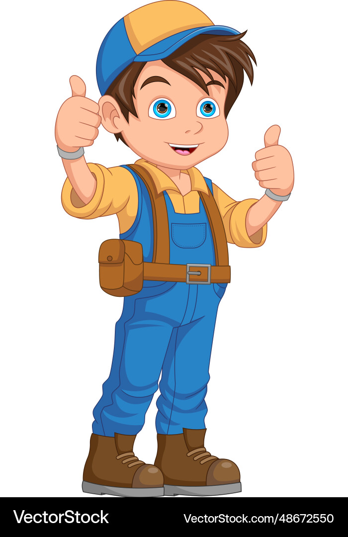 Carpenter boy thumbs up cartoon Royalty Free Vector Image