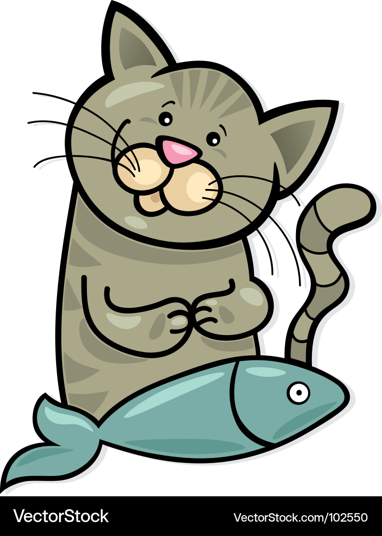 Cartoon cat with fish Royalty Free Vector Image