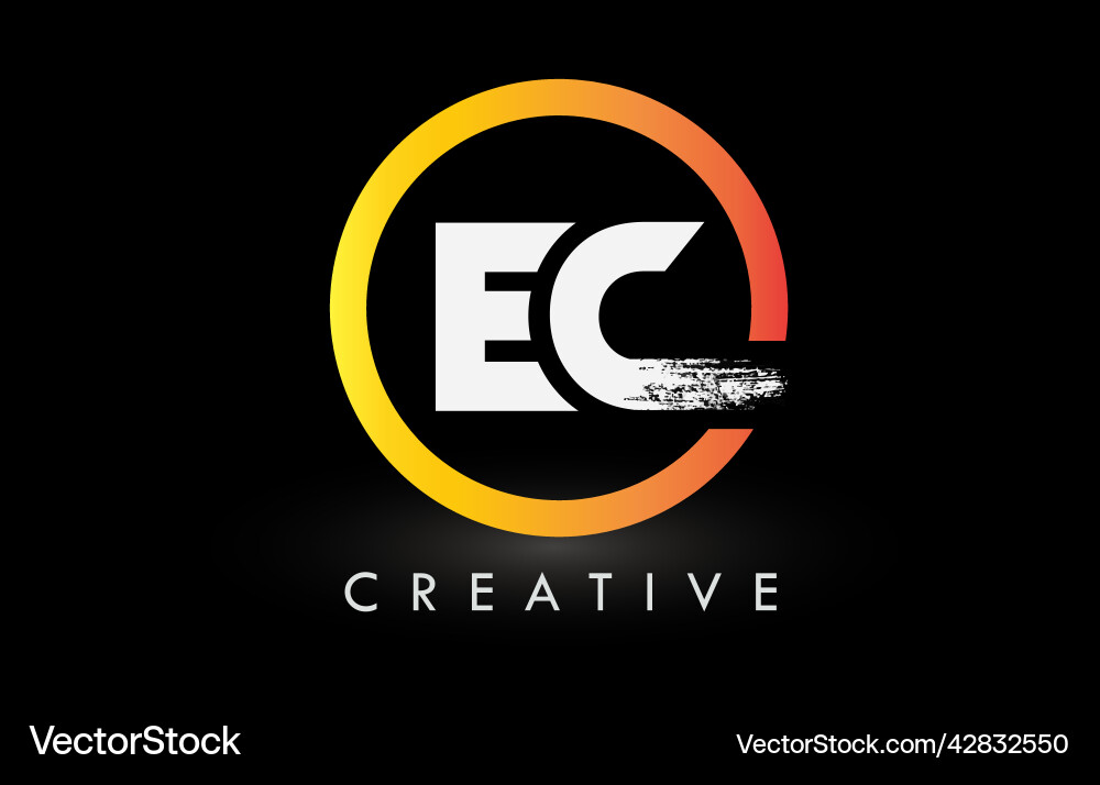 Circular white ec brush letter logo design Vector Image