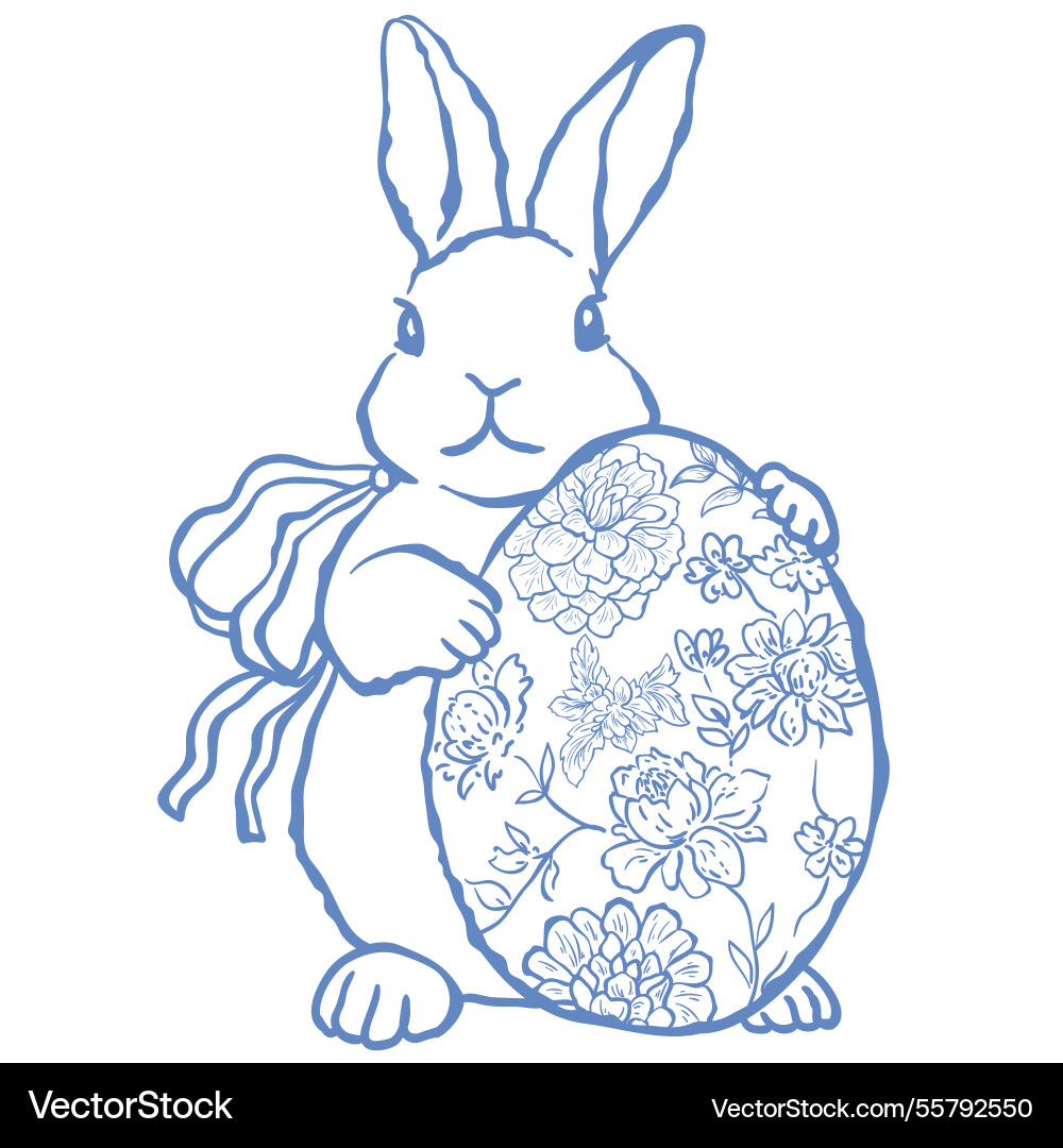 Cute line art easter bunny with egg Royalty Free Vector