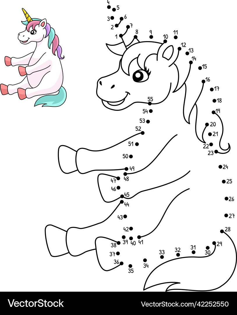 Cute Sitting Unicorn Connect the Dots Royalty Free Vector