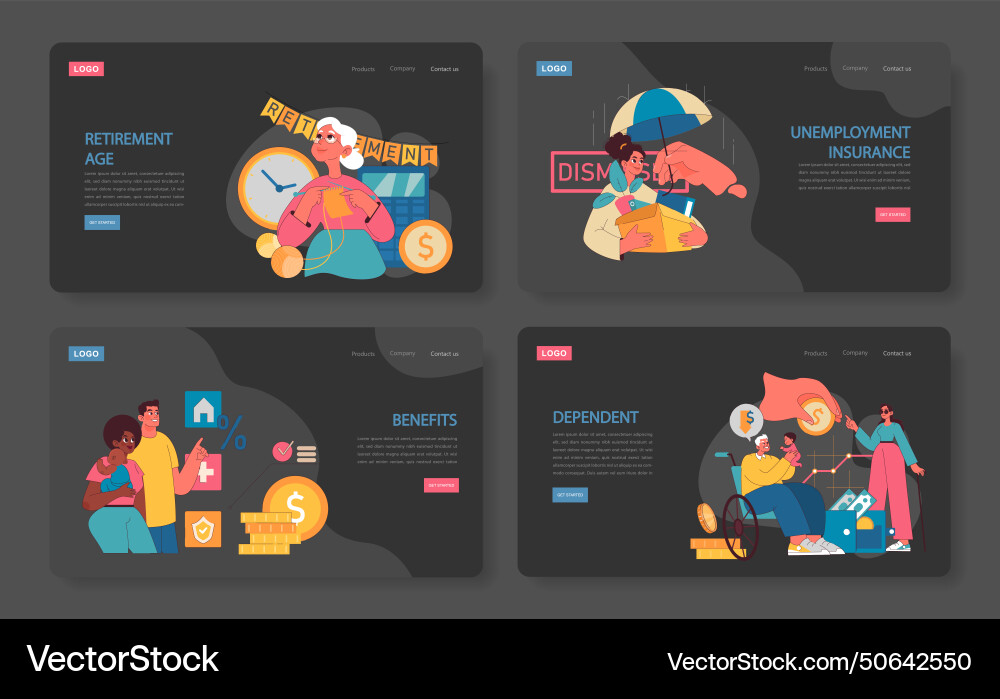 Employee benefits set flat Royalty Free Vector Image