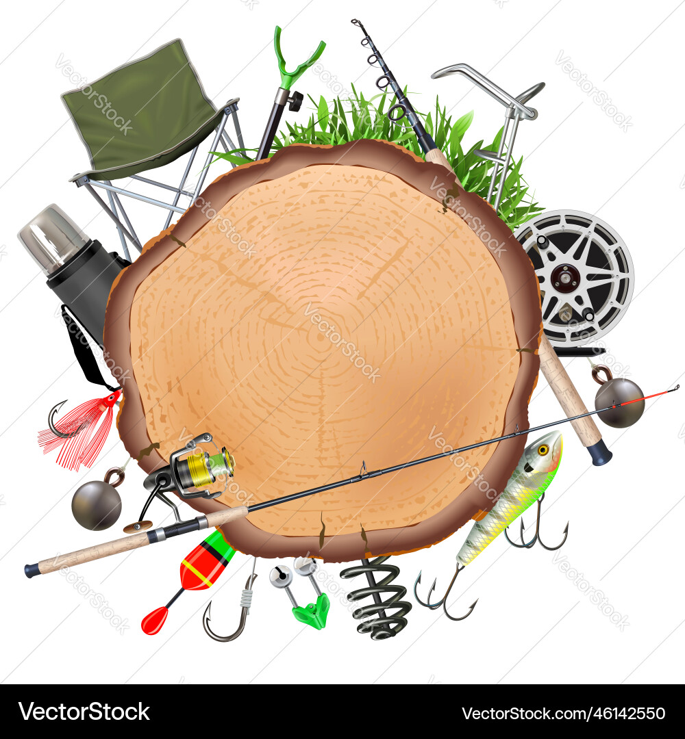 Fishing wooden board with accessories Royalty Free Vector