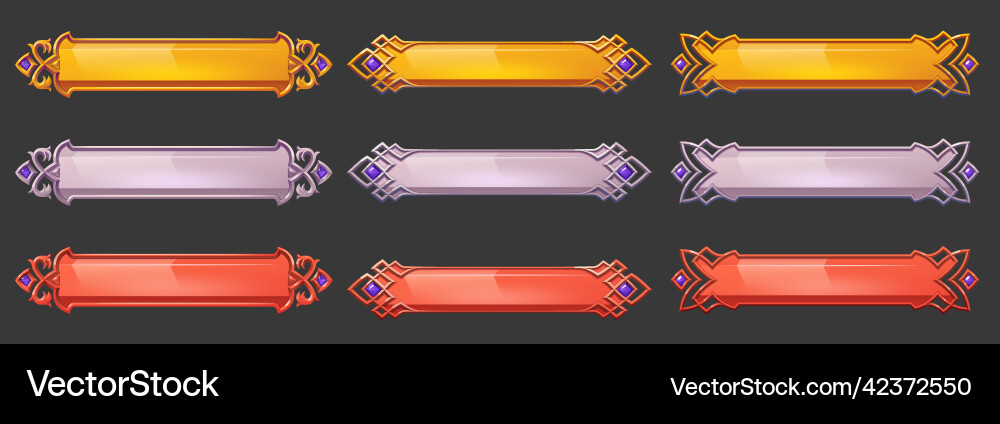 Game buttons with decorative frames Royalty Free Vector