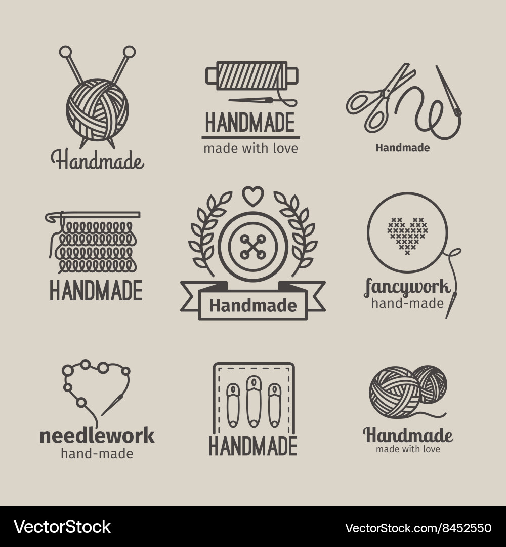 Handmade line vintage logo set Royalty Free Vector Image