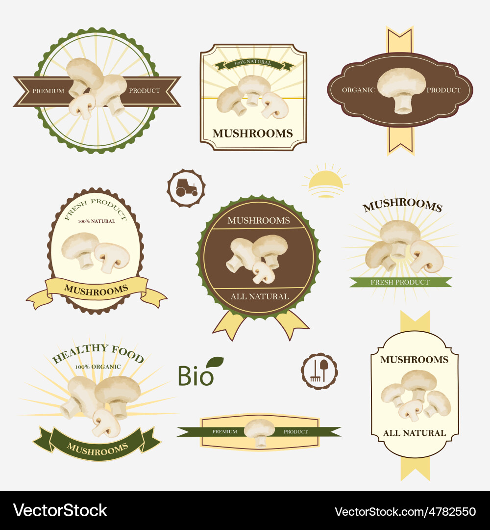 Mushrooms set of label design Royalty Free Vector Image