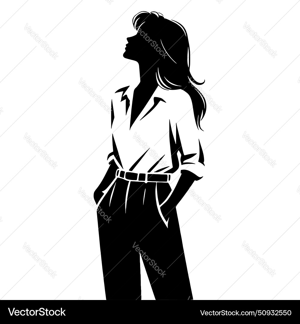 Woman looking up silhouette Royalty Free Vector Image