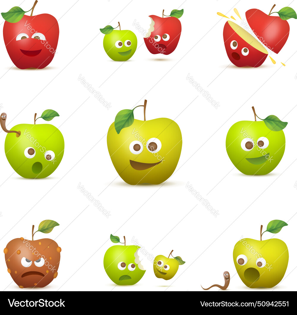 Apples characters icon set Royalty Free Vector Image