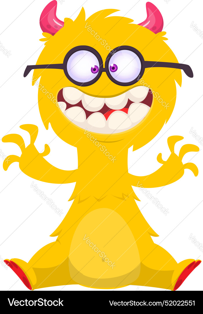 Cartoon happy monster with funny face expression Vector Image