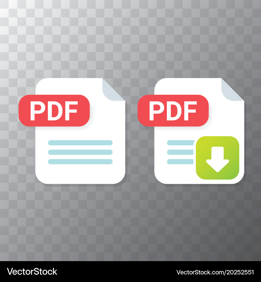 Flat pdf file icon and download Royalty Free Vector Image