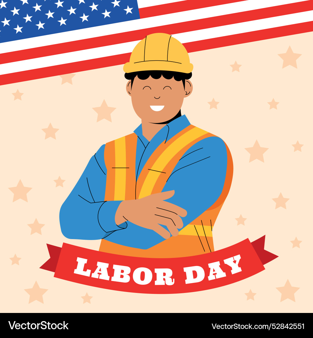 Smiling construction worker celebrating labor day Vector Image