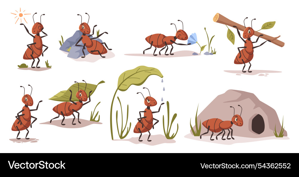 Cute ant creatures working ecosystem and nature Vector Image