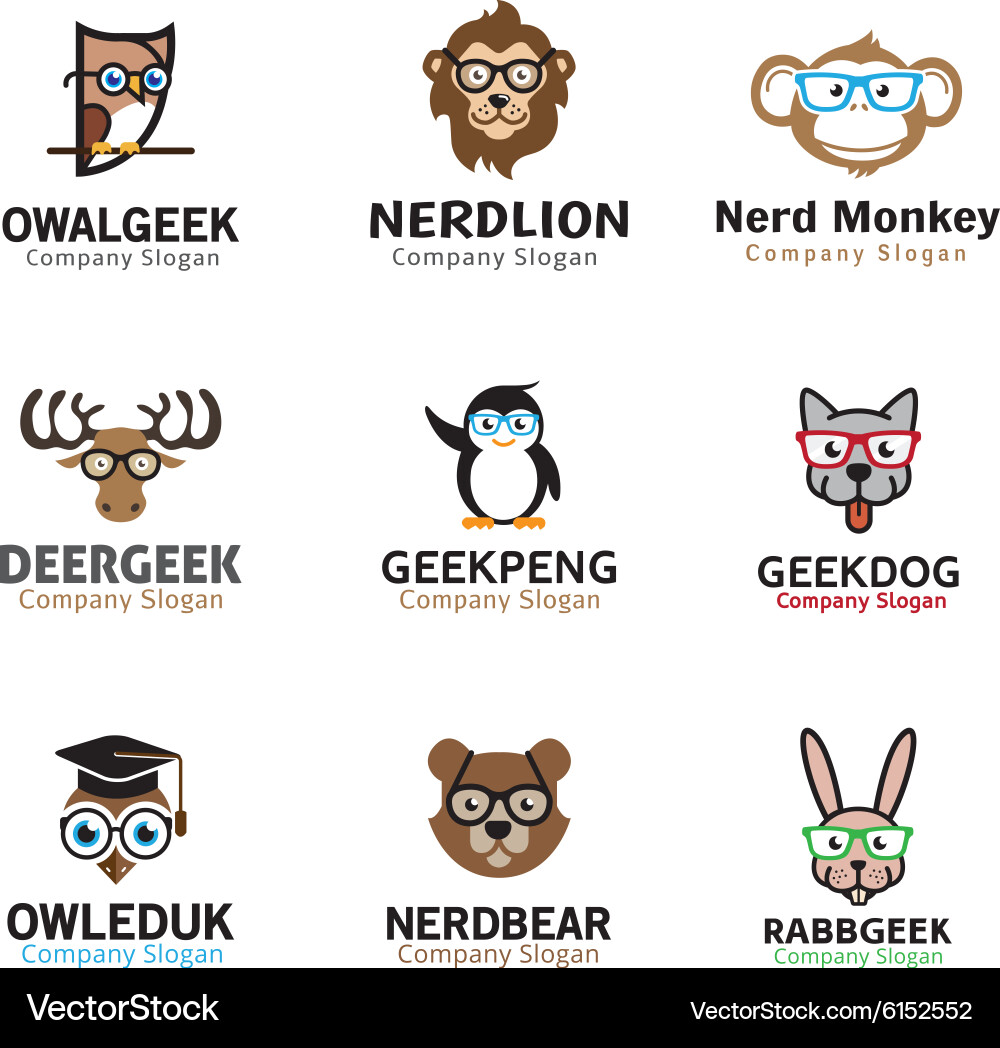 Geek or nerd animals logo design Royalty Free Vector Image