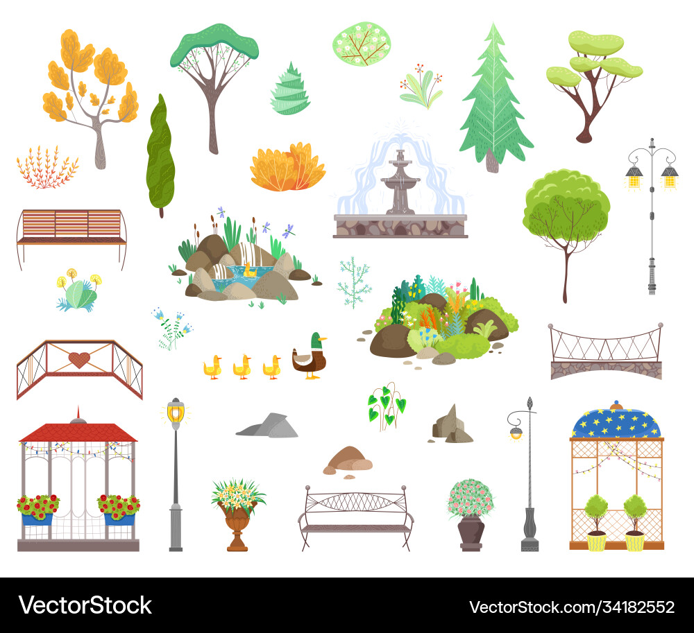 Park decor elements set Royalty Free Vector Image
