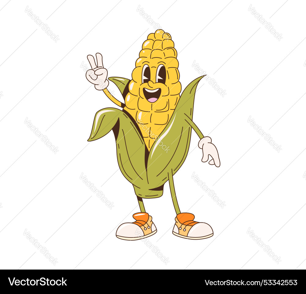 Corn cob bbq barbecue cartoon groovy character Vector Image