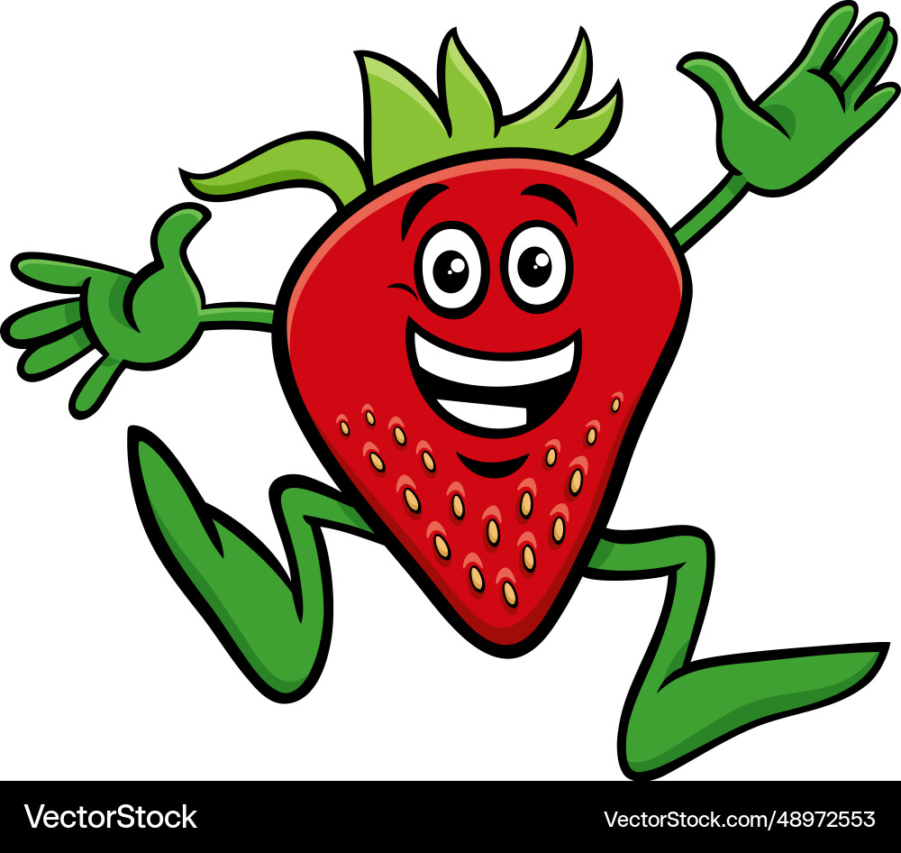 Happy cartoon strawberry fruit comic character Vector Image