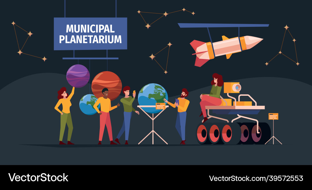 Planetarium interior people in space museum Vector Image