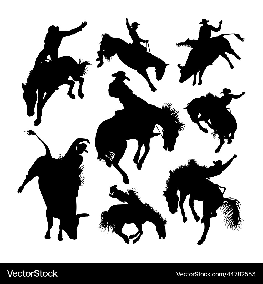 Rodeo action silhouettes Royalty Free Vector Image