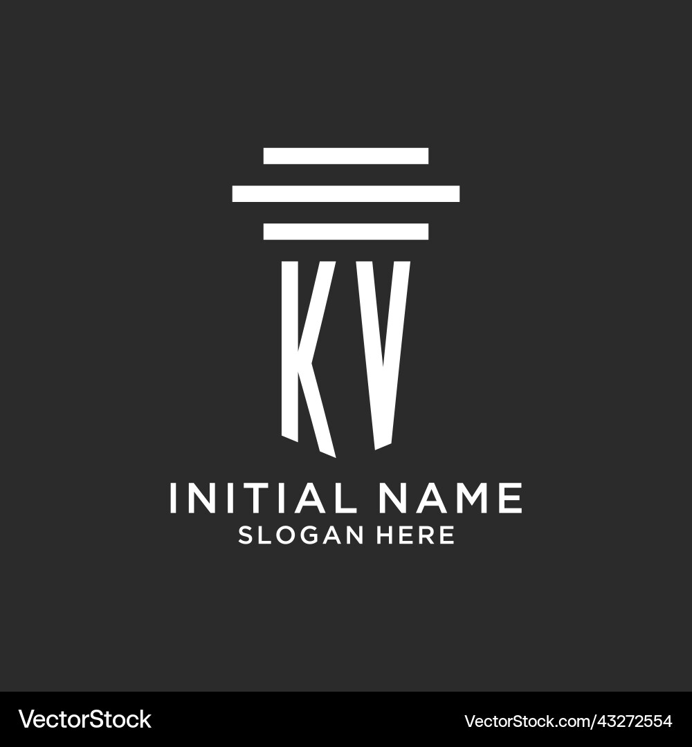 Kv initials with simple pillar logo design Vector Image