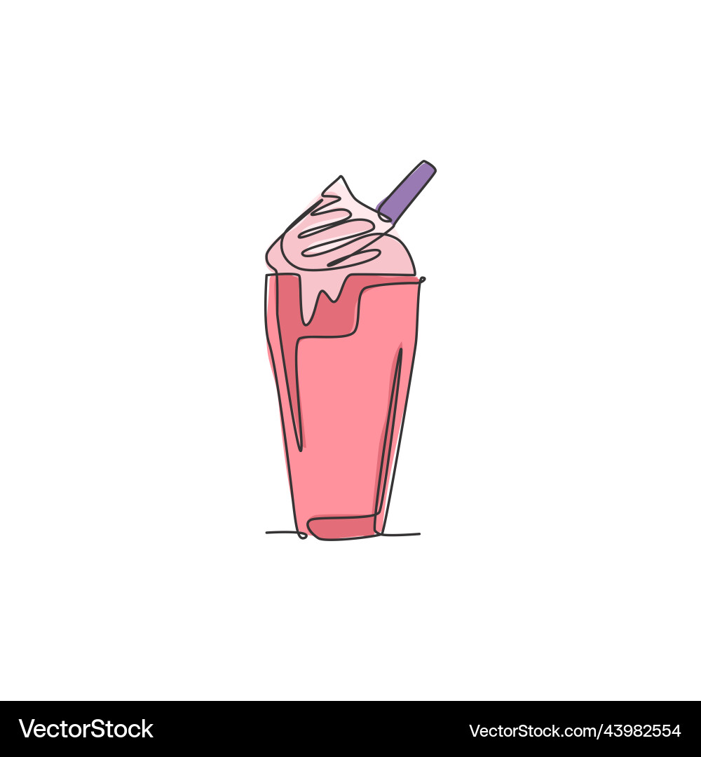 One single line drawing of fresh milkshake Vector Image