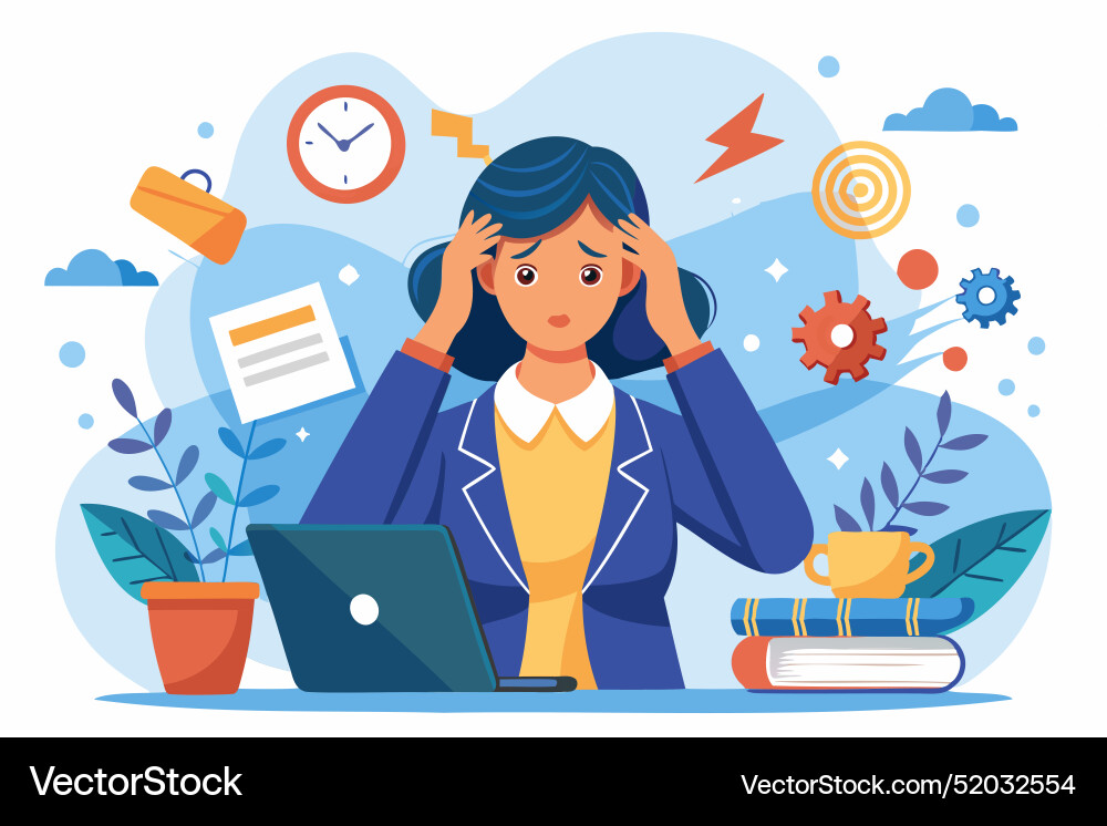 Stressed businesswoman with work anxiety Vector Image
