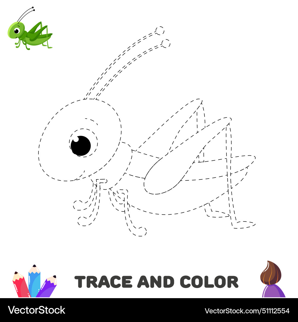 Trace and color educational worksheet for kids Vector Image