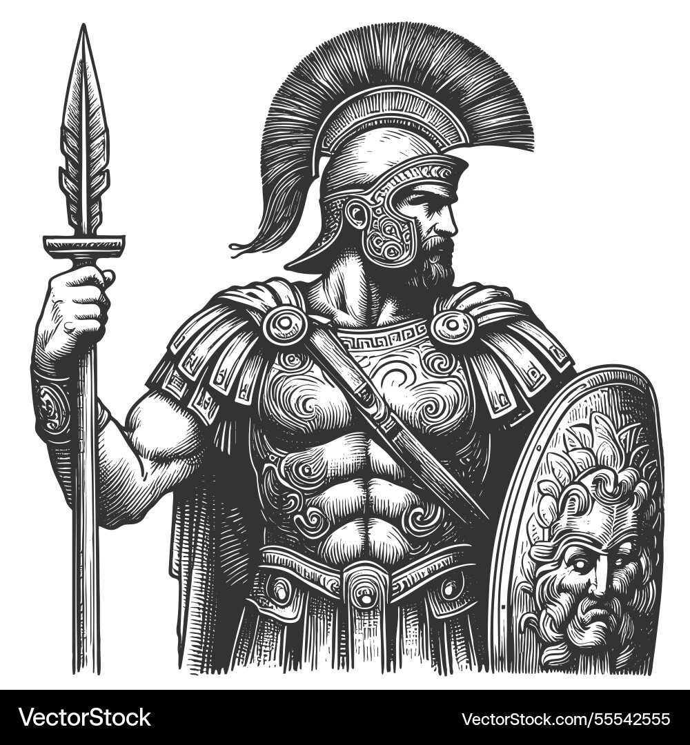 Ancient roman warrior with spear and shield Vector Image