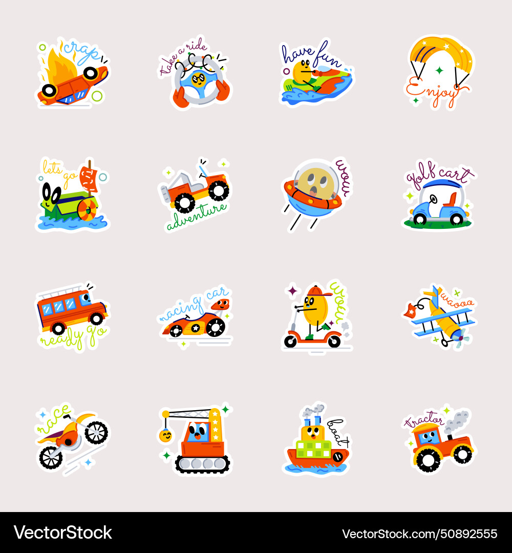 Bundle of vehicles flat stickers Royalty Free Vector Image