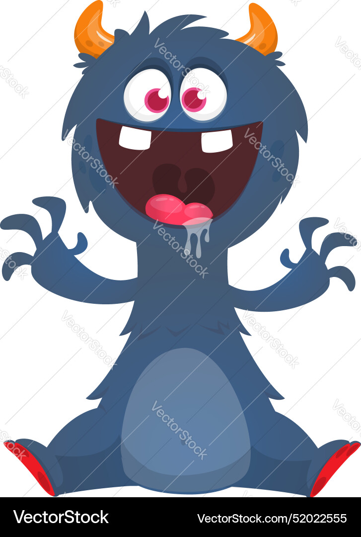 Cartoon happy monster with funny face expression Vector Image