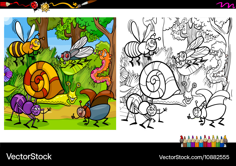Cute Insect Coloring Pages Royalty Free Vector Image