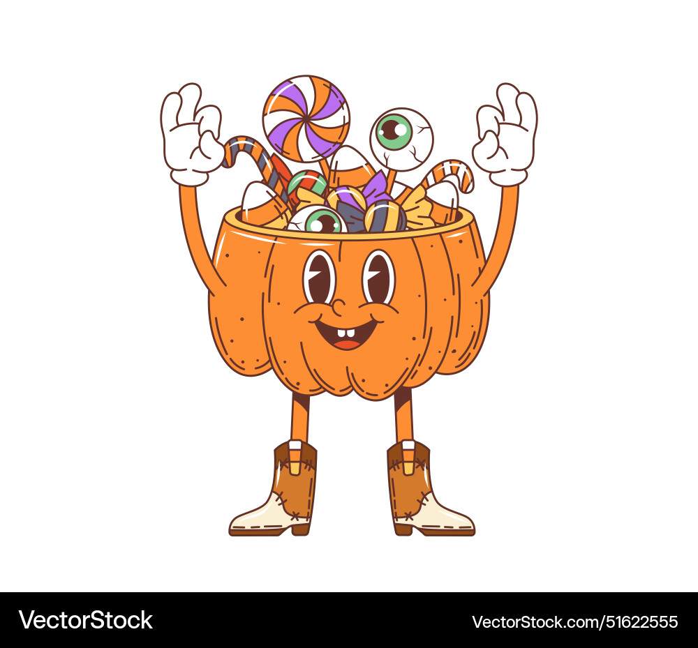 Groovy Halloween Pumpkin Candy Bucket Royalty Free Vector