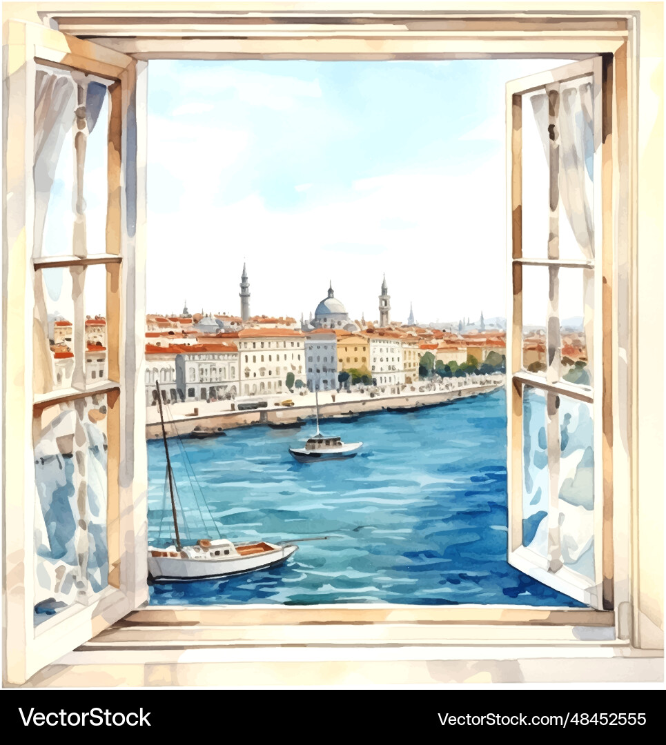 Istanbul Window Watercolor Royalty Free Vector Image