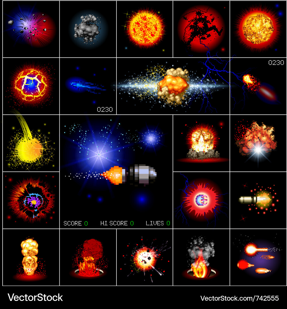 Pixel Explosions & Effects Royalty Free Vector Image