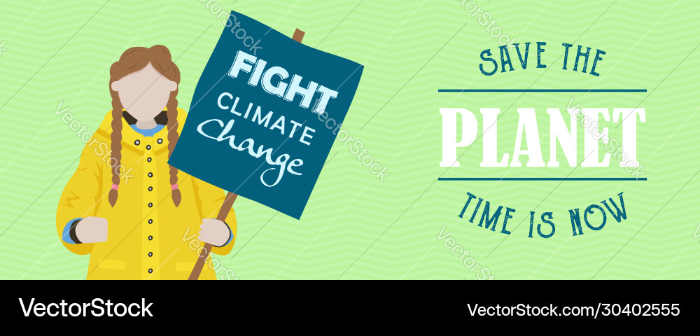 Stop climate change banner protest kid Royalty Free Vector