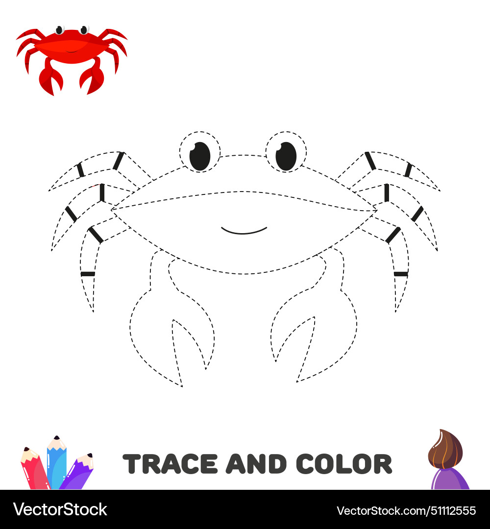 Trace and color crab handwriting practice Vector Image