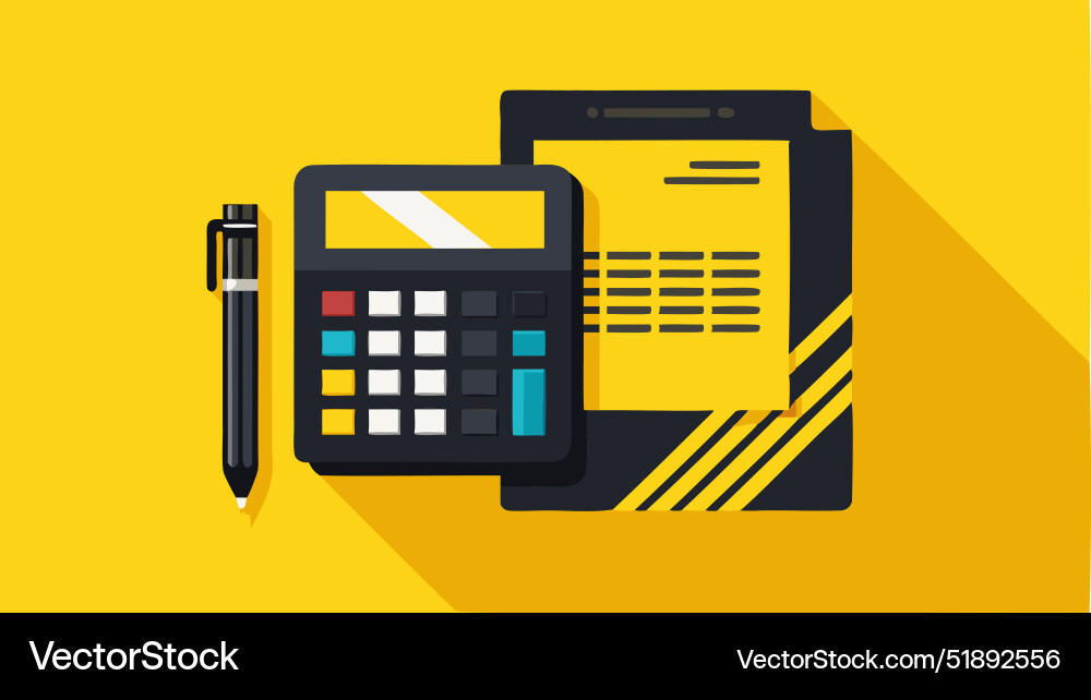 Financial tools flat lay on vibrant yellow Vector Image